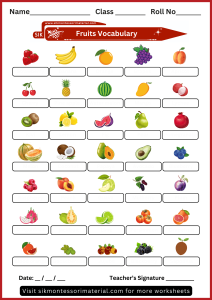 Fruit Names in English | Vocabulary Worksheets - SIK Montessori Material