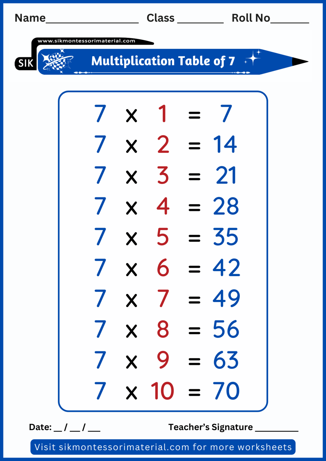 Multiplication Table 1 to 10 | Solved Multiplication Worksheets - SIK ...