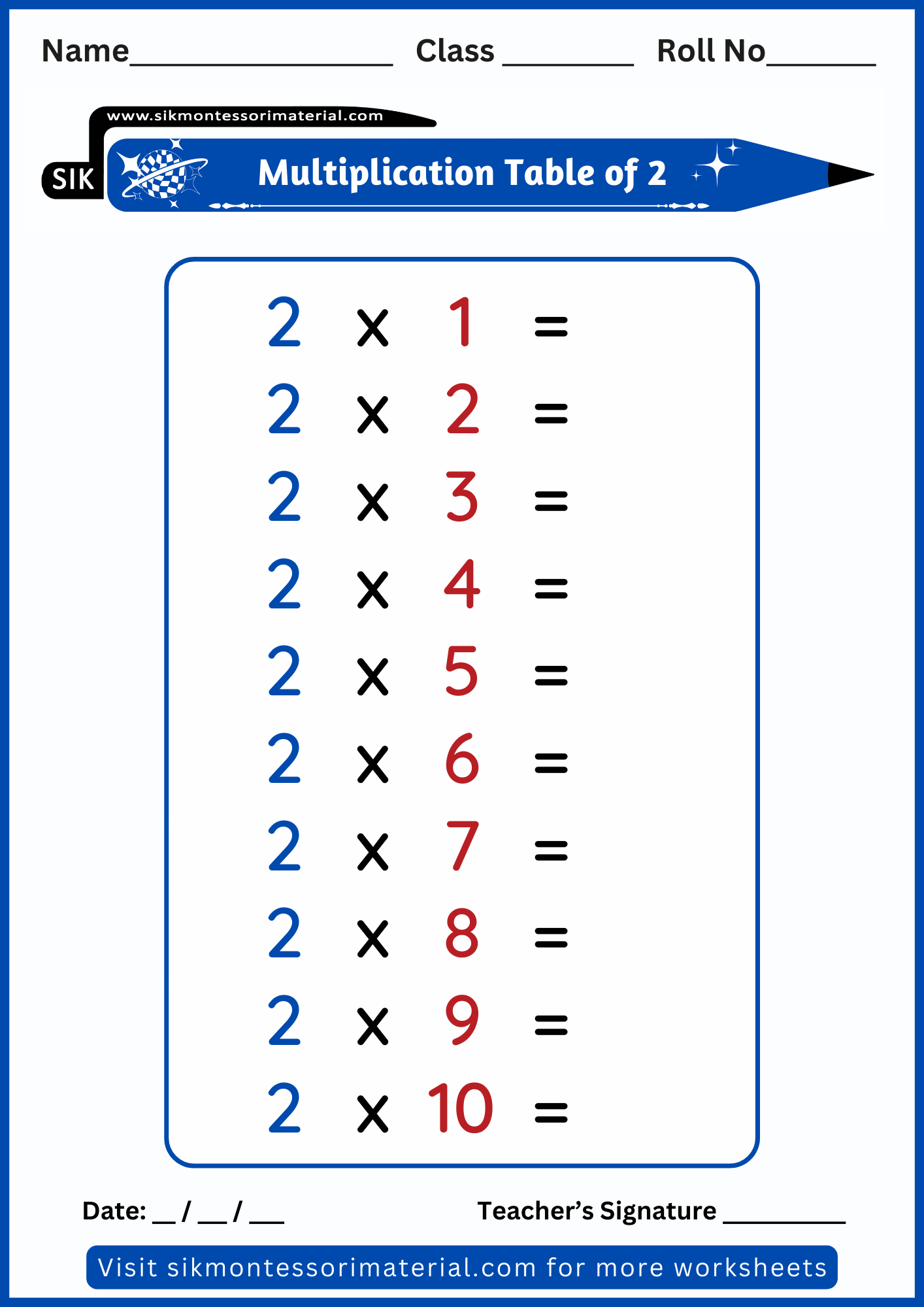 Multiplication Table 1 to 10 | Unsolved Multiplication Worksheets - SIK ...