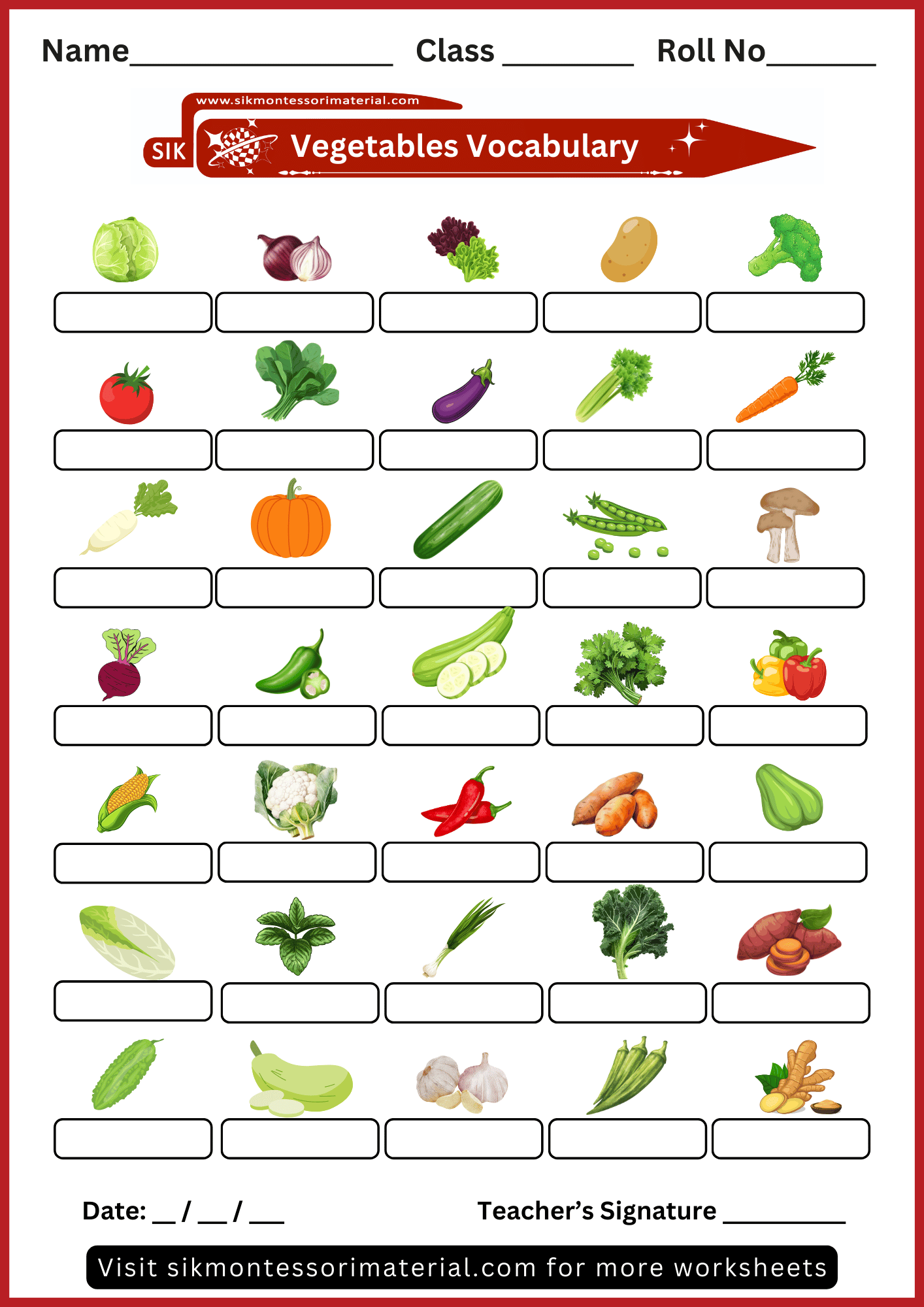 Vegetable Names in English | Vocabulary Worksheets - SIK Montessori ...